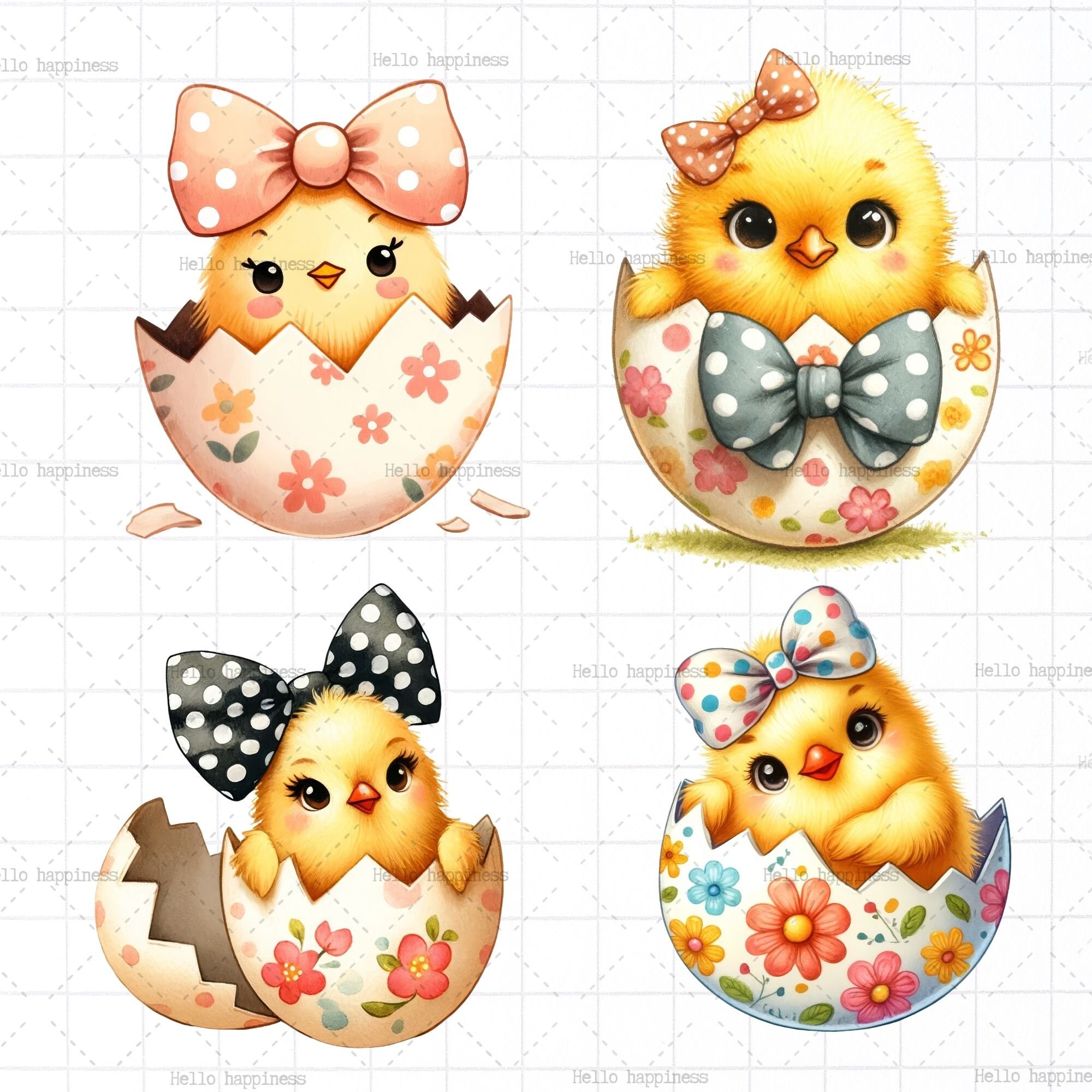 A Cute Cartoon Baby Chicken Wearing a Pink Bow is Sitting in a Broken ...