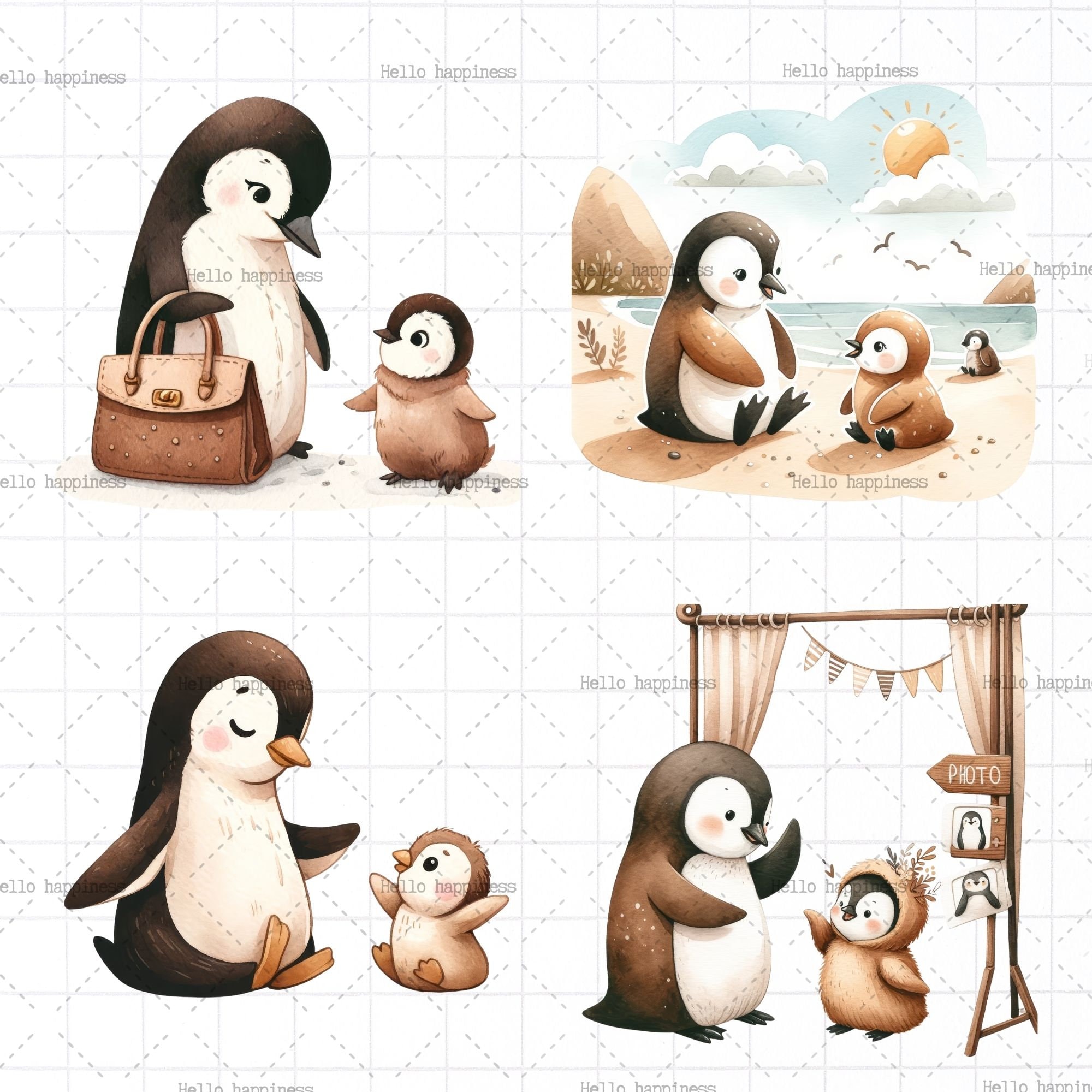 Mother and Baby Penguin, Little Penguin Clipart, Watercolor Penguin ...