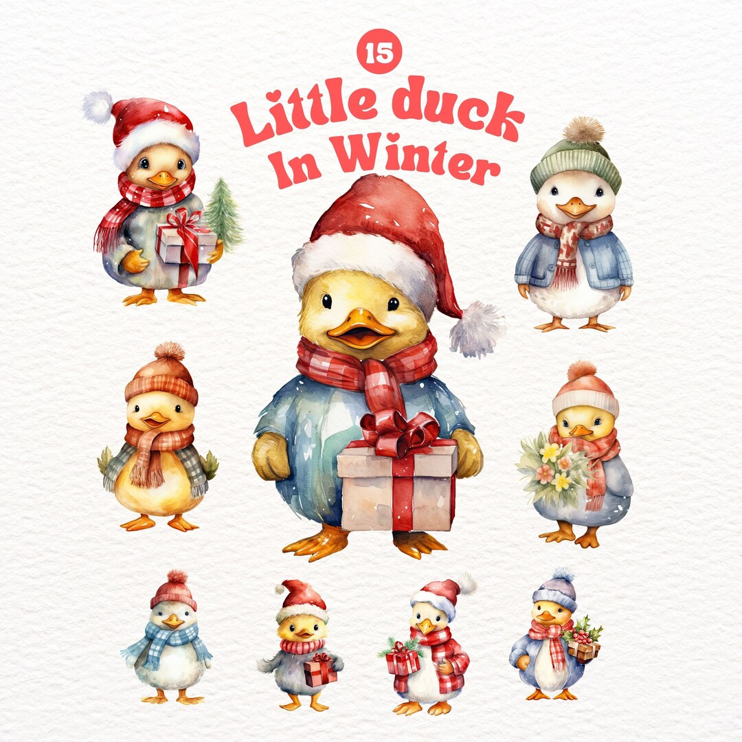 Watercolor Cute Duck Clipart, Duck Santa, Png Sublimation, Gifts, Card ...