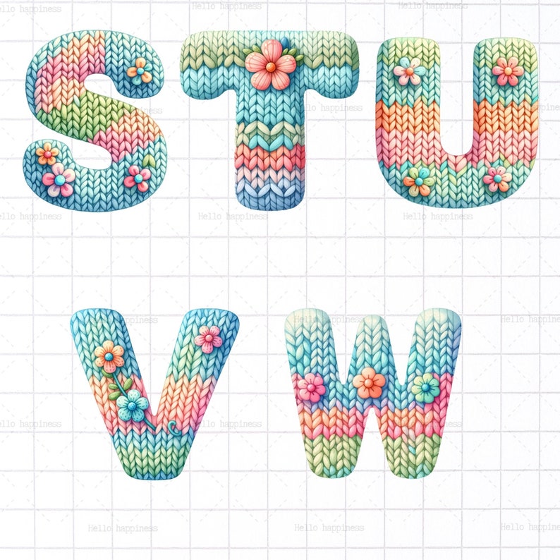 Alphabet Knitting Clipart, Letter Knitting Pattern, Pastel Knitting ...