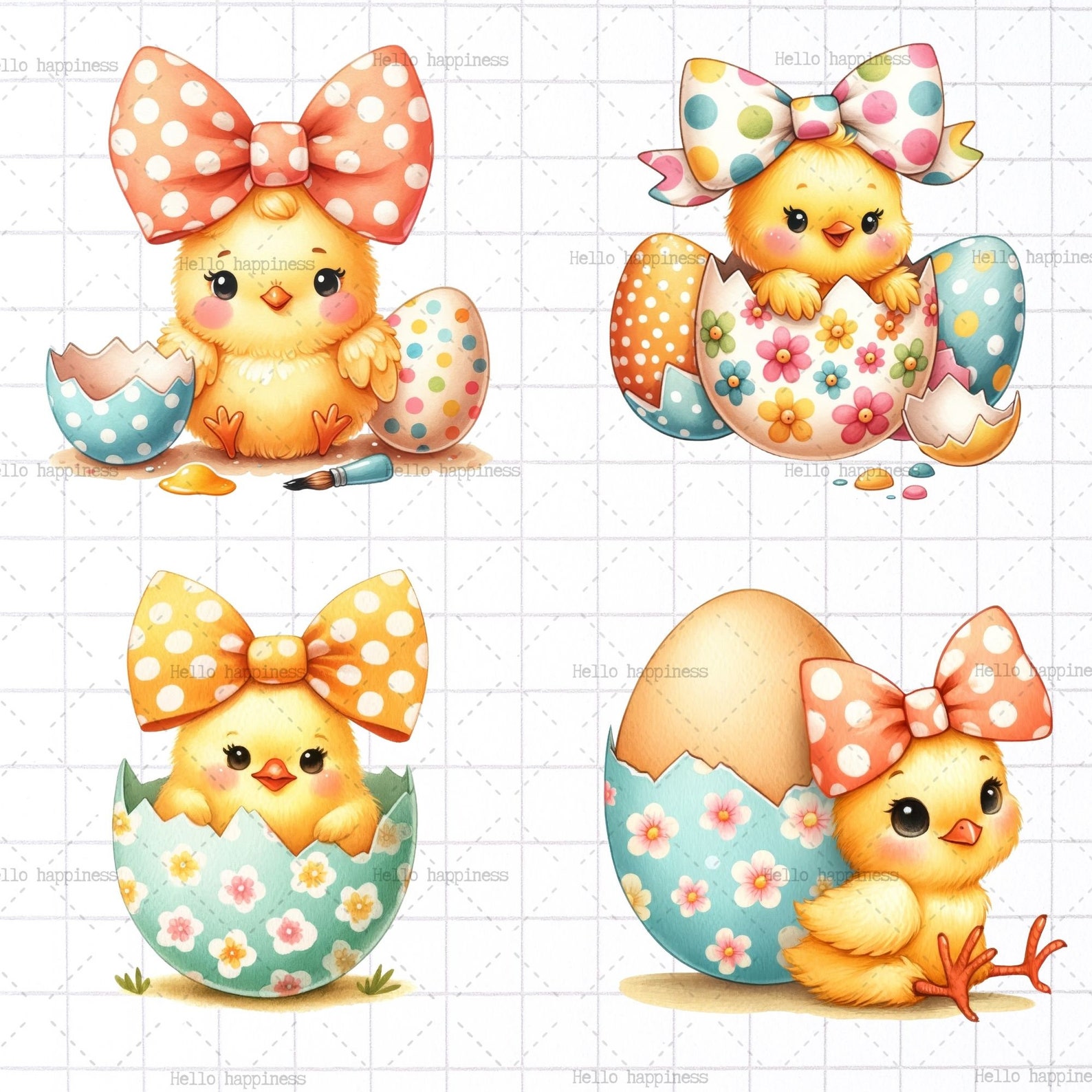 A Cute Cartoon Baby Chicken Wearing a Pink Bow is Sitting in a Broken ...