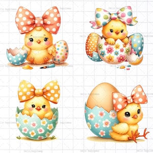 A Cute Cartoon Baby Chicken Wearing a Pink Bow is Sitting in a Broken ...