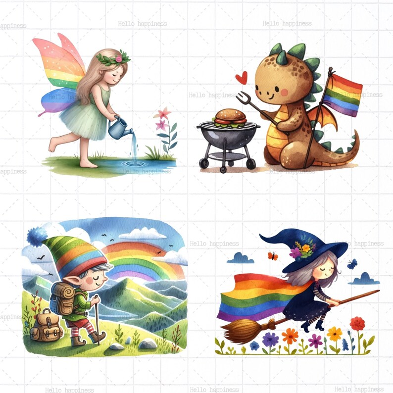 LGBT Cartoon Fantasy , Cute Cartoon Watercolor, Whimsical Fantasy Art ...