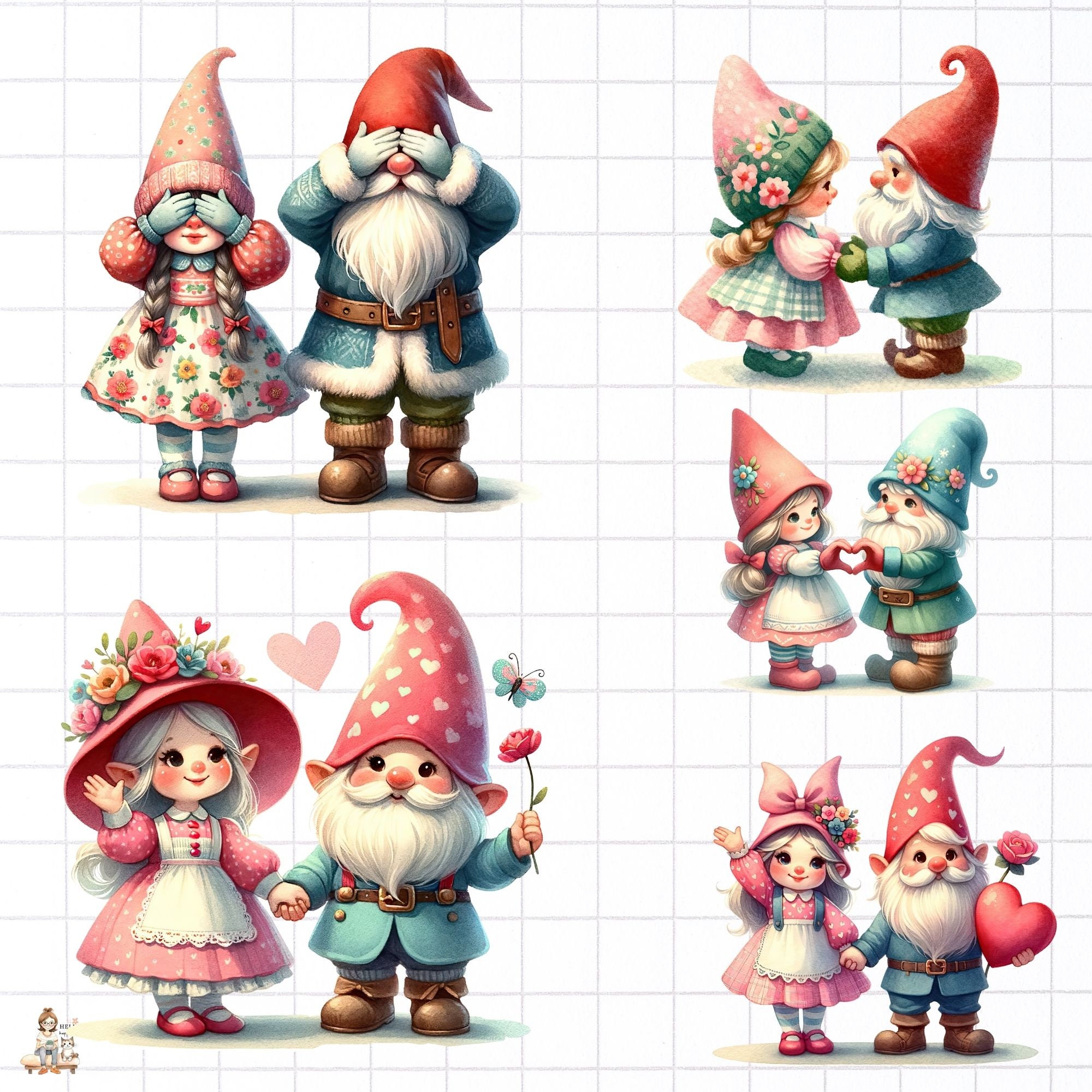 Gnome Couple,funny Gnome Couple, Valentine Gnome,vintage Style,pink ...