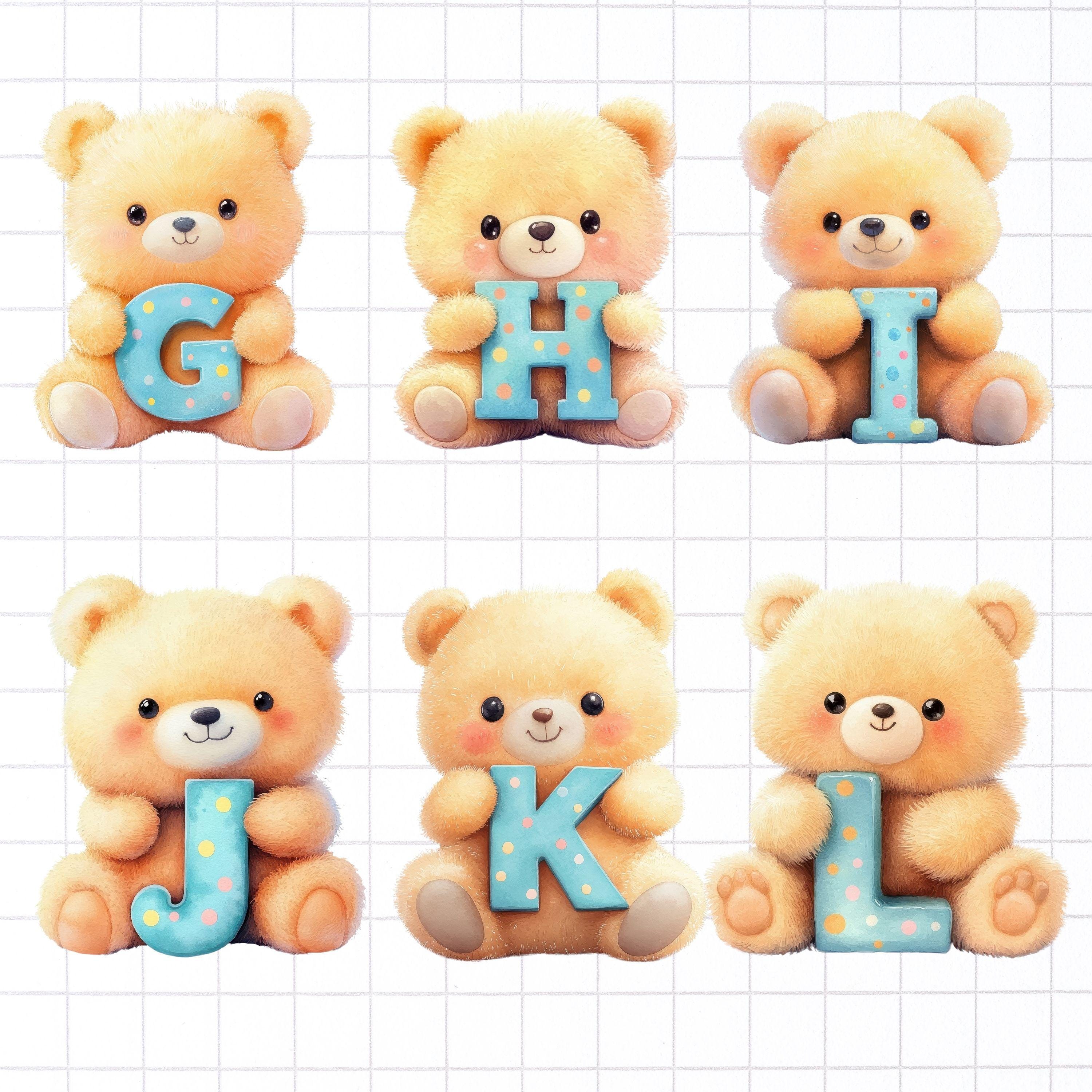 Fluffy Bear Alphabet, Watercolor Bear Letter,bear Png, Fluffy Alphabet ...