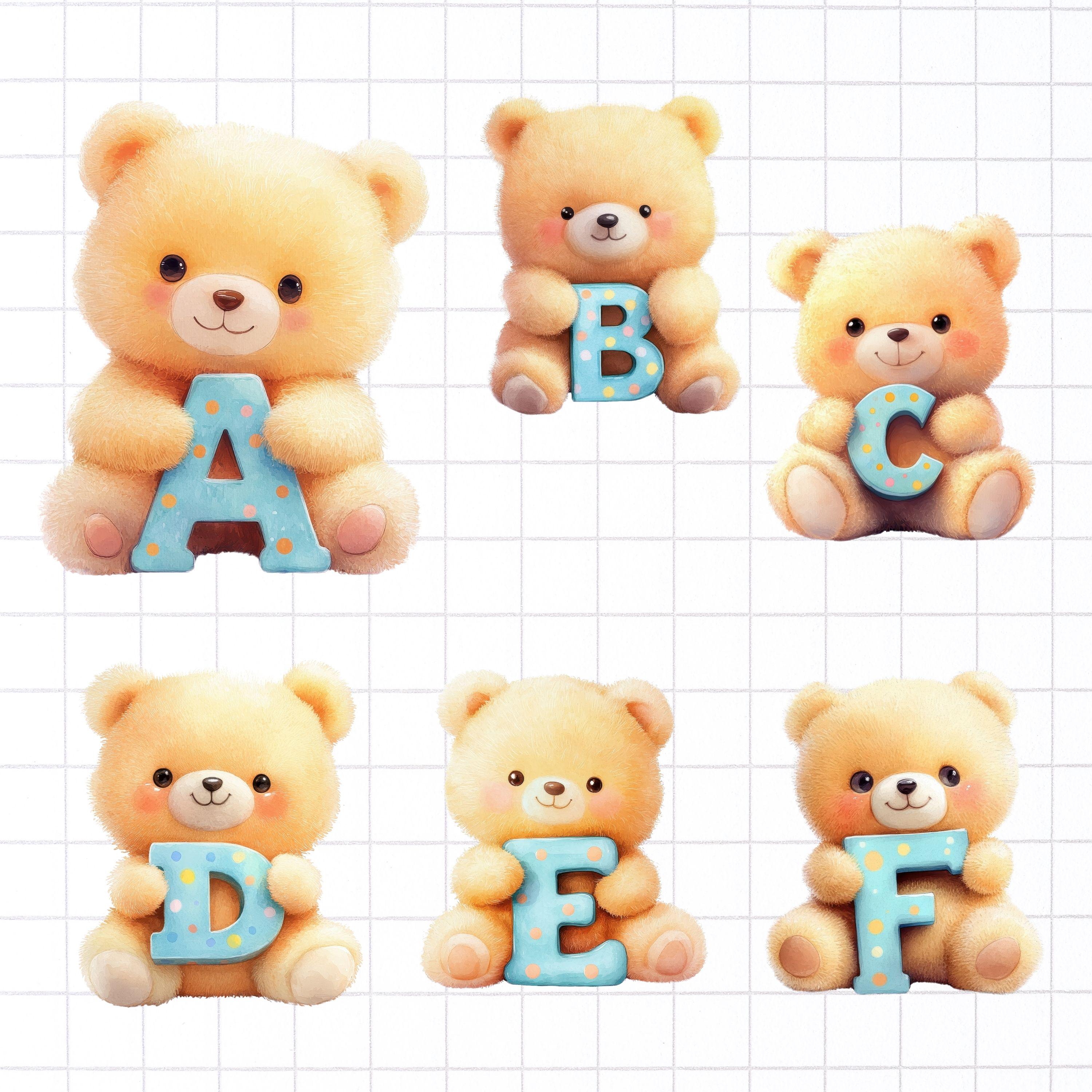 Fluffy Bear Alphabet, Watercolor Bear Letter,bear Png, Fluffy Alphabet ...