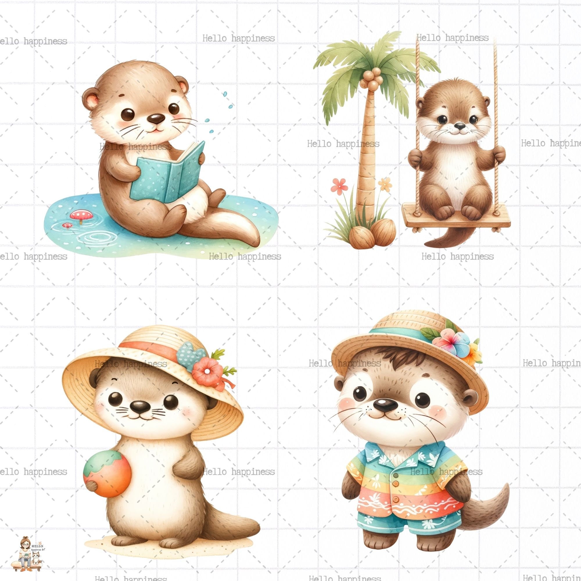 Cute Otter, Little Otter Clipart, Watercolor Animals Illustrations ...