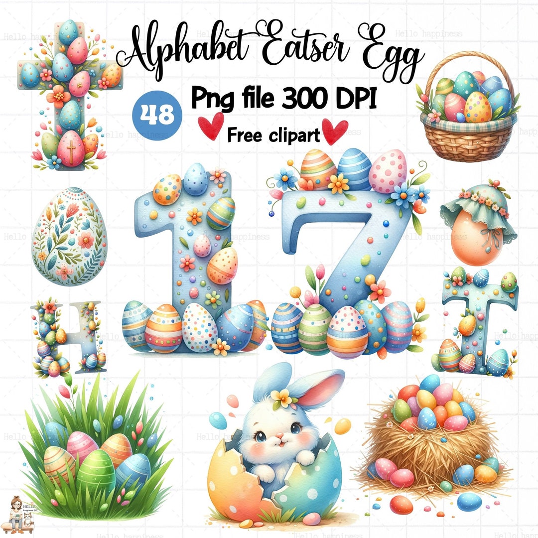 Alphabet Easter Egg Clipart, Spring Clipart, Easter Bunny, Easter Egg ...