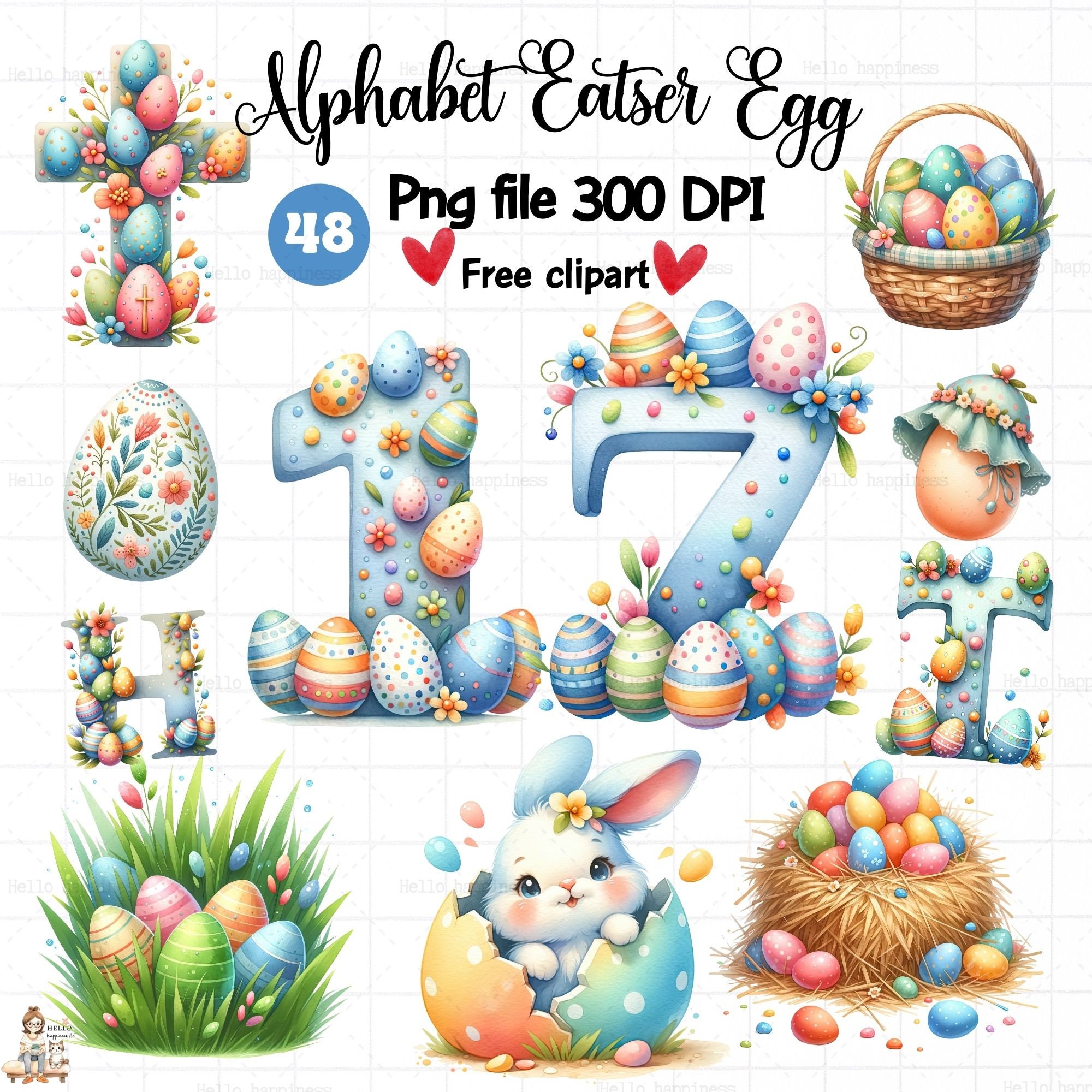 Alphabet Easter Egg Clipart, Spring Clipart, Easter Bunny, Easter Egg ...