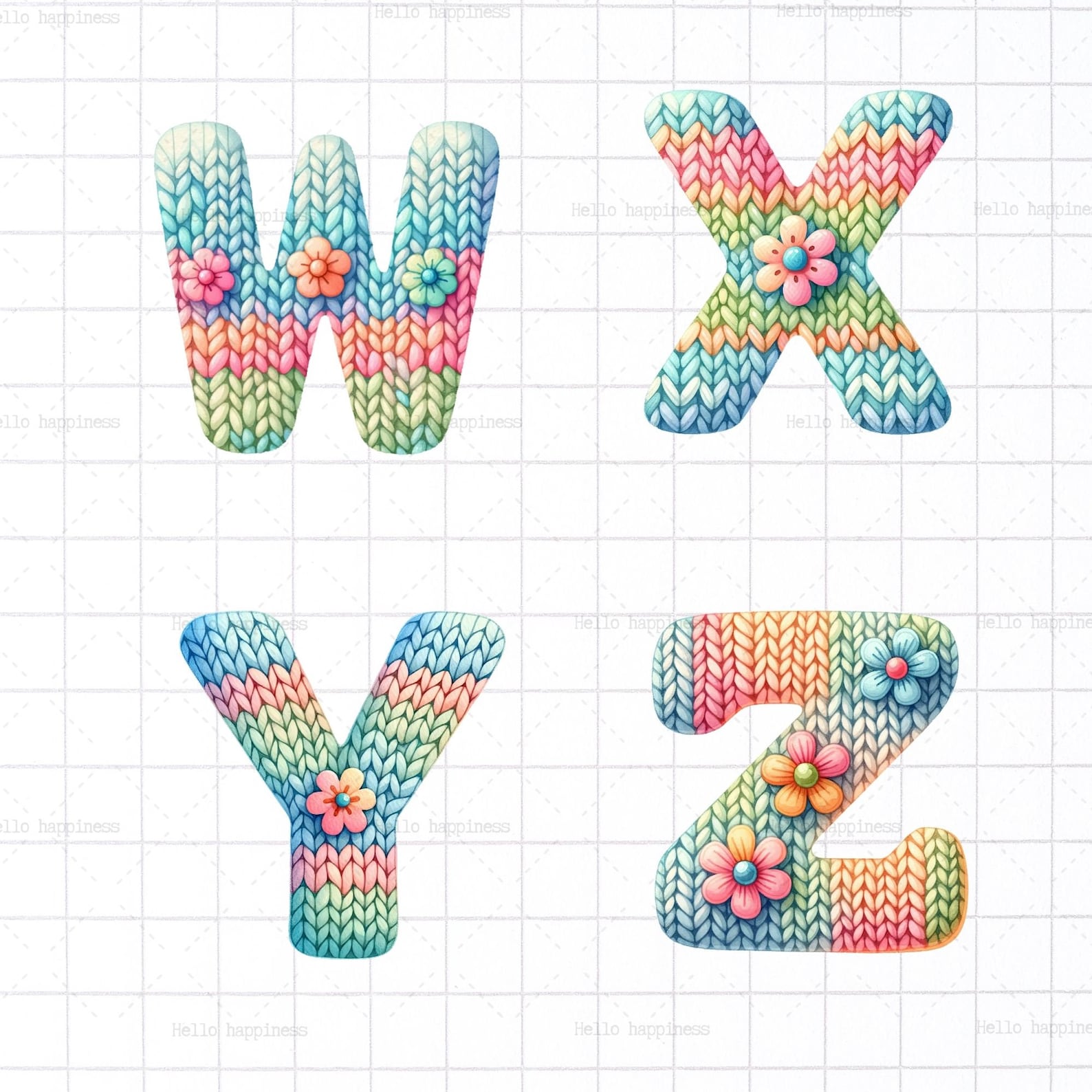 Alphabet Knitting Clipart, Letter Knitting Pattern, Pastel Knitting ...