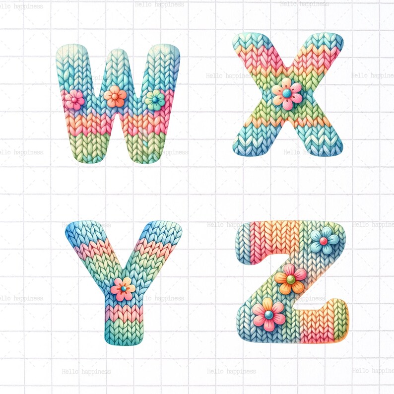 Alphabet Knitting Clipart, Letter Knitting Pattern, Pastel Knitting ...