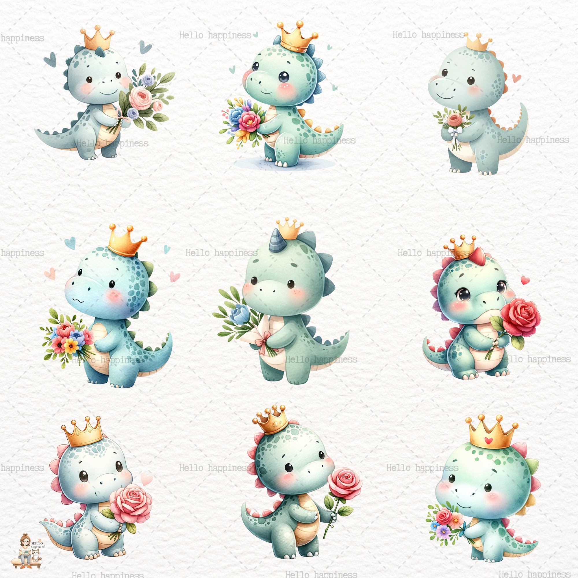 Watercolor Dinosaur Clipart, Cute Baby Dragon Valentine Clipart, Dragon ...
