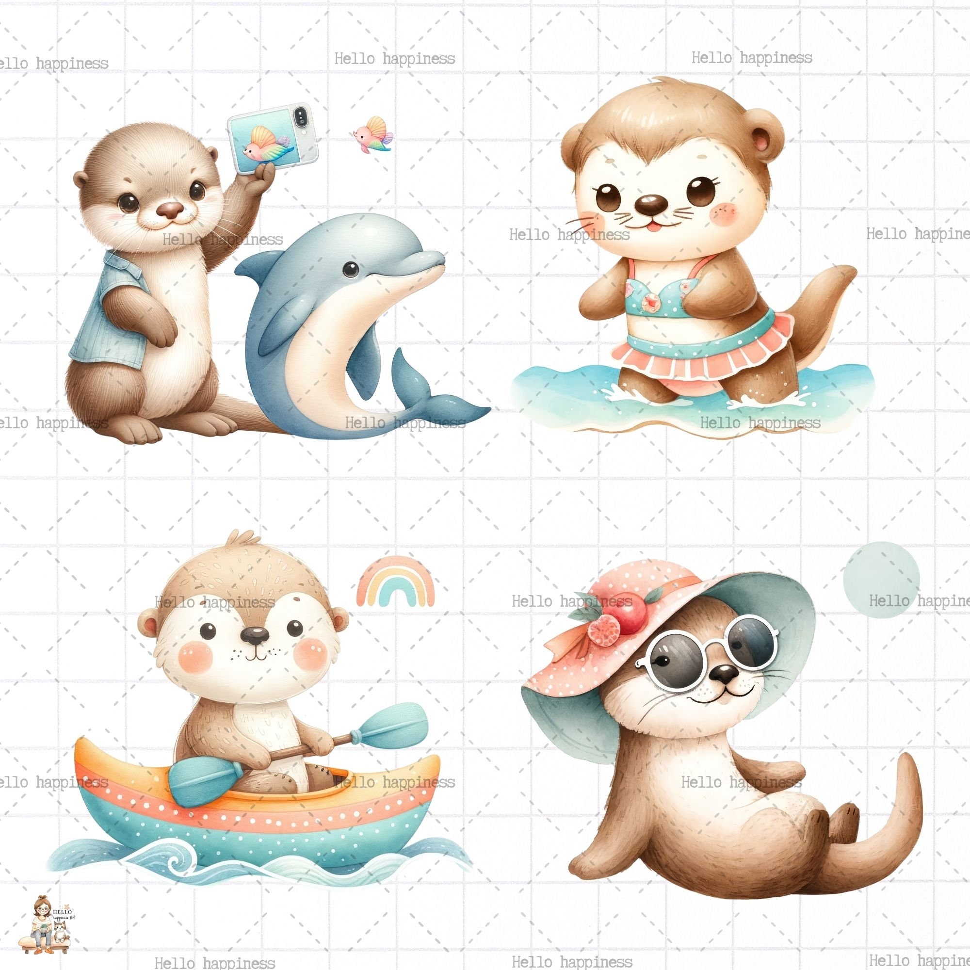 Cute Otter, Little Otter Clipart, Watercolor Animals Illustrations ...