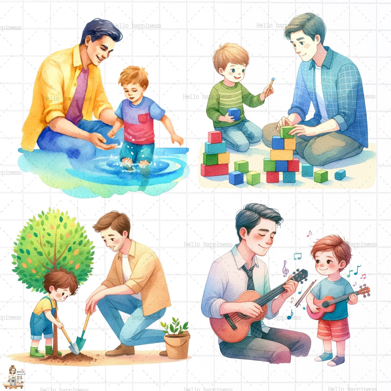 Fathers Watercolor Clipart, Father's Day Dad Graphics, Son and Father ...