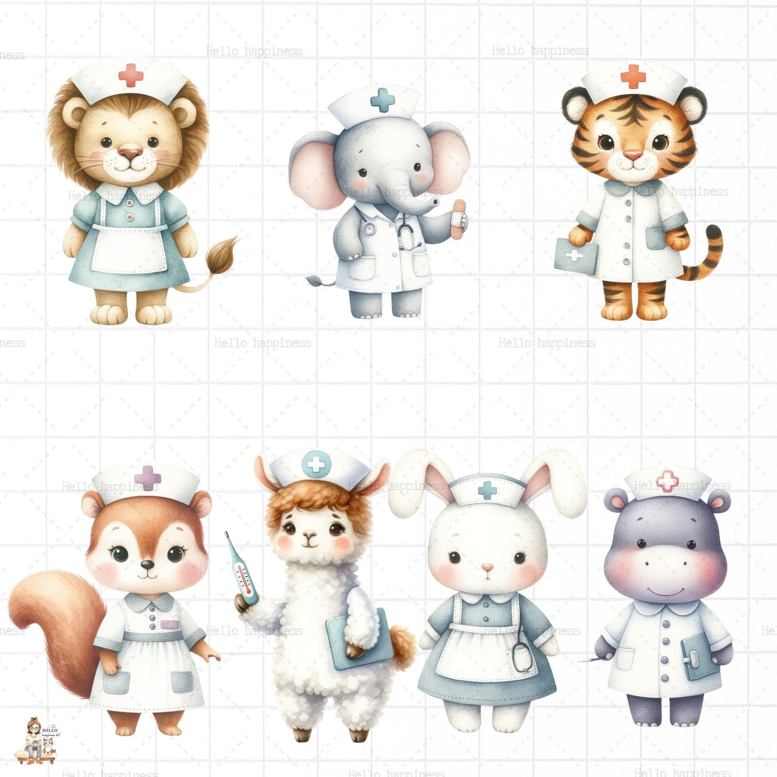 Nurse Animals,doctor Clipart,little Dog,animals Png,watercolor ...