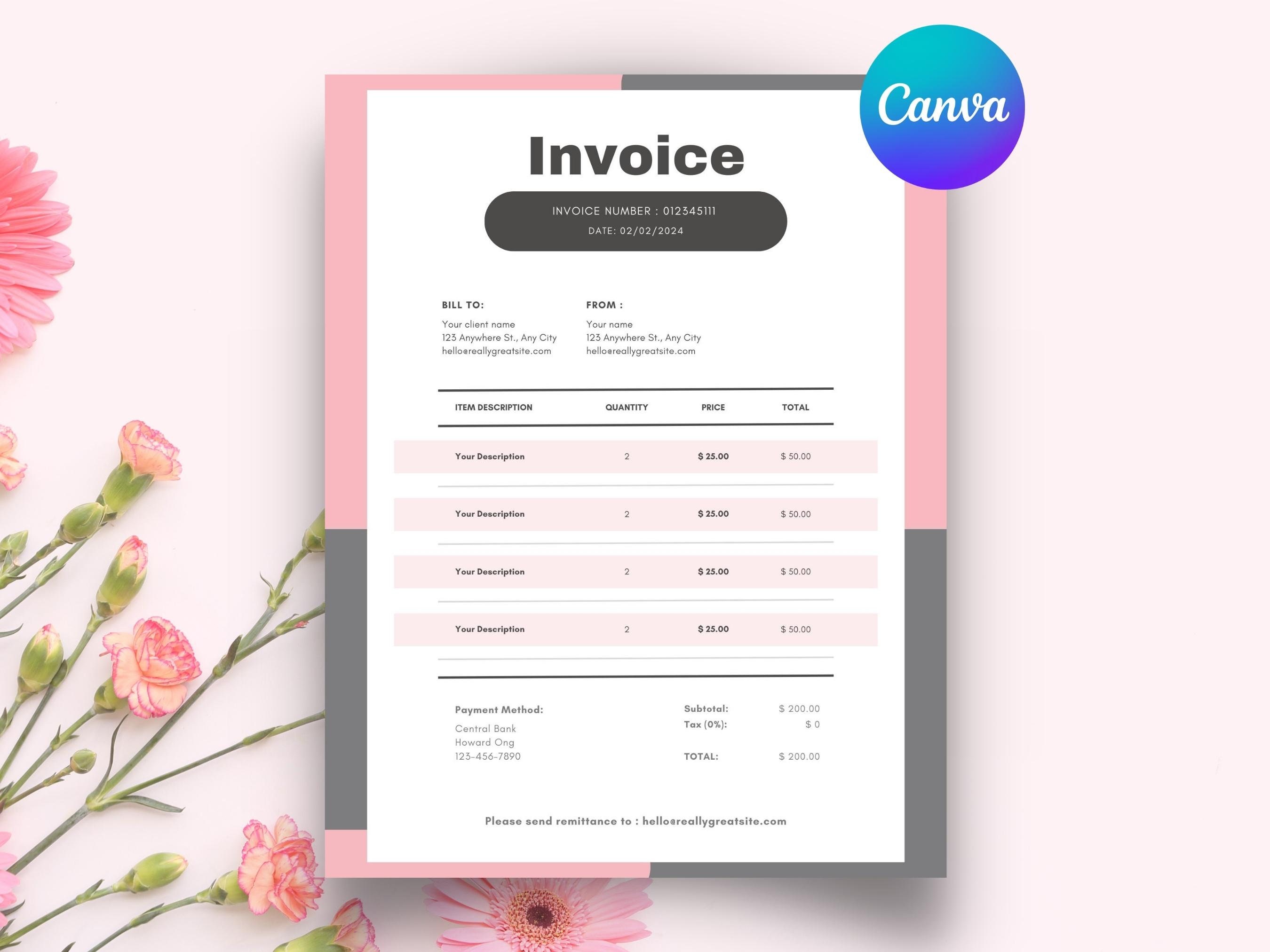 Editable & Printable Invoice Template for Small Business Downloadable ...