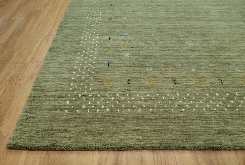 Buy Handknotted Olive Green Wool Rug, Minimalist Persian Style 3024 ...