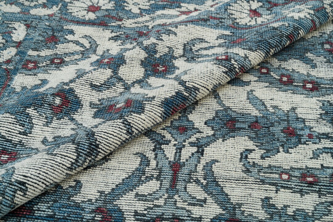 Blue Gray White Rug 8x10, Handmade Contemporary Rug Burgundy Accent ...