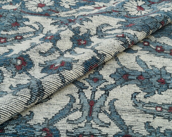 Blue Gray White Rug 8x10, Handmade Contemporary Rug Burgundy Accent ...