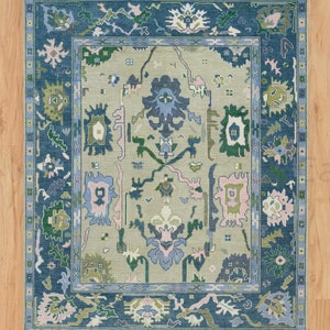 Beige Teal Farmhouse Oushak Rug New Teal Area Rug Large Floral Handmade Area Rug AR_3624 - Etsy