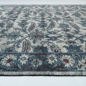 Blue Gray White Rug 8x10, Handmade Contemporary Rug Burgundy Accent ...