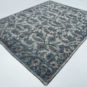 Blue Gray White Rug 8x10, Handmade Contemporary Rug Burgundy Accent ...