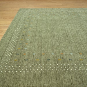 Olive Green Area Rug, Minimal 8 X10 Rug, Handknotted Solid Color Wool ...