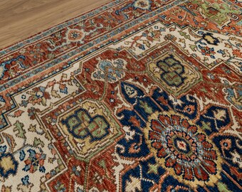 Brick Red Persian Rug With Blue, Ivory, Gold, and Green Accents Luxury ...