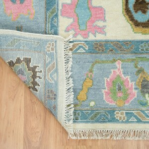Ivory Oushak Rug, Baby Blue Border Turkish Rug, Soft Living Room Area ...