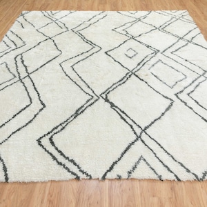 8' X 10' Soft Living Room White Moroccan Rug, New Handmade Gabbeh ...