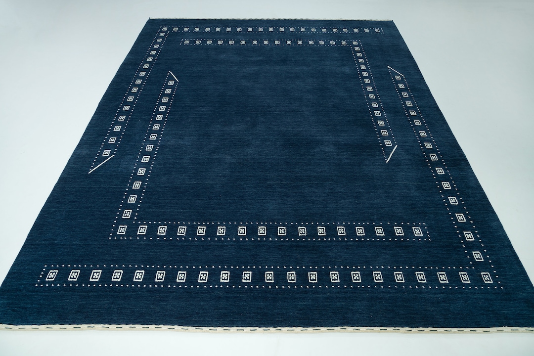 Blue Gabbeh Rug, Minimal Area Rug, White Indigo Wool Rug Handmade ...
