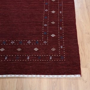 8' X 10' Dark Red Dining Room Carpet, Gabbeh Rug , Modern Minimal ...