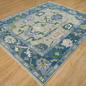 Beige Teal Farmhouse Oushak Rug New Teal Area Rug Large Floral Handmade ...