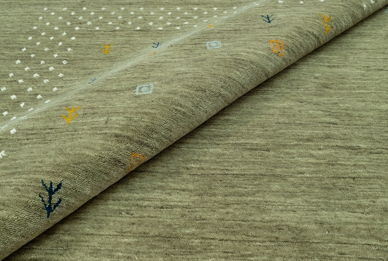 Buy Handknotted Olive Green Wool Rug, Minimalist Persian Style 3024 ...