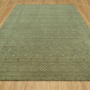 Olive Green Area Rug, Minimal 8 X10 Rug, Handknotted Solid Color Wool ...