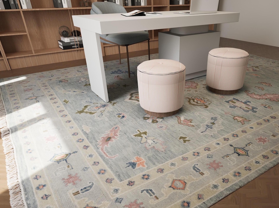 Dusty Blue Rug, Large Oushak Rug, 8x10 Rug Wool Handmade, 9x12 Oriental ...