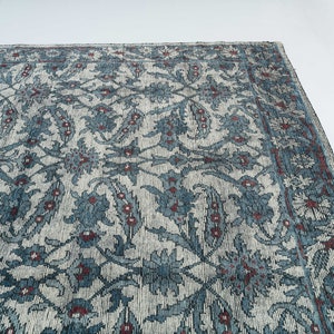 Blue Gray White Rug 8x10, Handmade Contemporary Rug Burgundy Accent ...