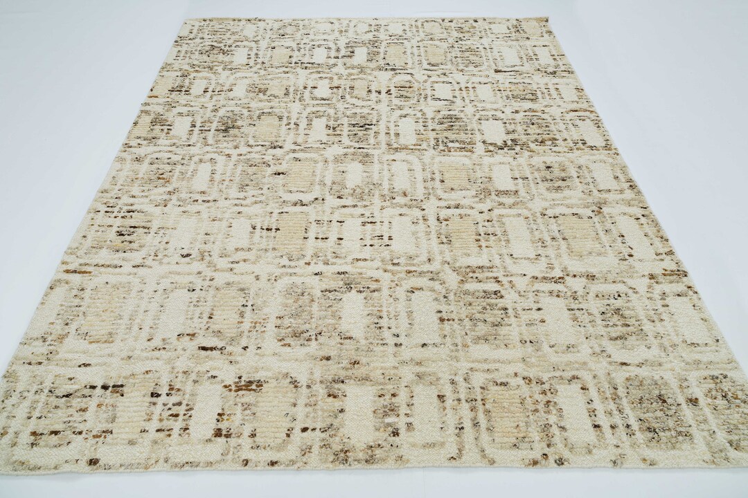 Contemporary Handmade Beige Rug New Large Wool Rug Oversize Luxury ...