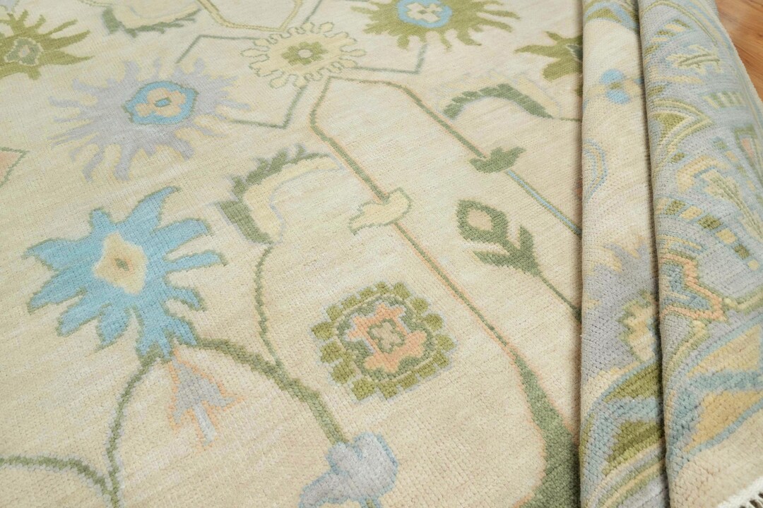Beige Rug, Blue Green Turkish Rug, Silver Grayed Oushak Rug 8x10, Neutral Home Decor Area Rug ...