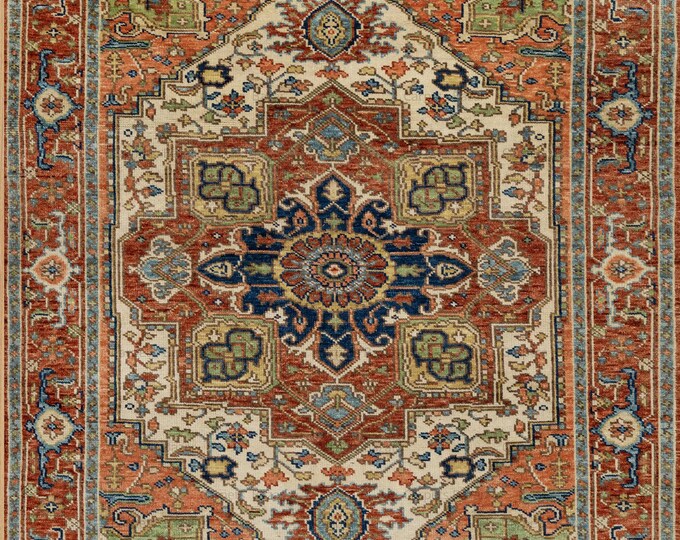 Brick Red Persian Rug With Blue, Ivory, Gold, and Green Accents ...
