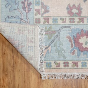 Soft Peach Oushak Rug, Baby Blue Area Rug, Contemporary Gray Green Pale ...