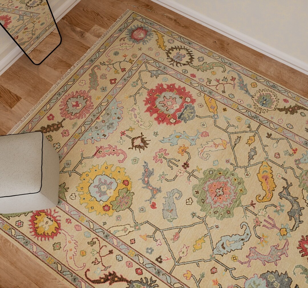 Buy Sand Color Oushak Rug, Colorful 9x12 Turkish Rug, Contemporary ...