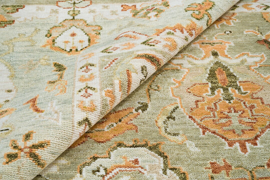 Oushak Rug Embassy Green Shale Color, Large Wool Rug, Modern Rug Orange ...