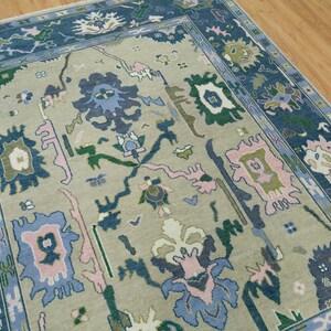 Beige Teal Farmhouse Oushak Rug New Teal Area Rug Large Floral Handmade ...