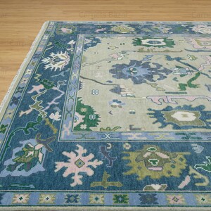 Beige Teal Farmhouse Oushak Rug New Teal Area Rug Large Floral Handmade ...