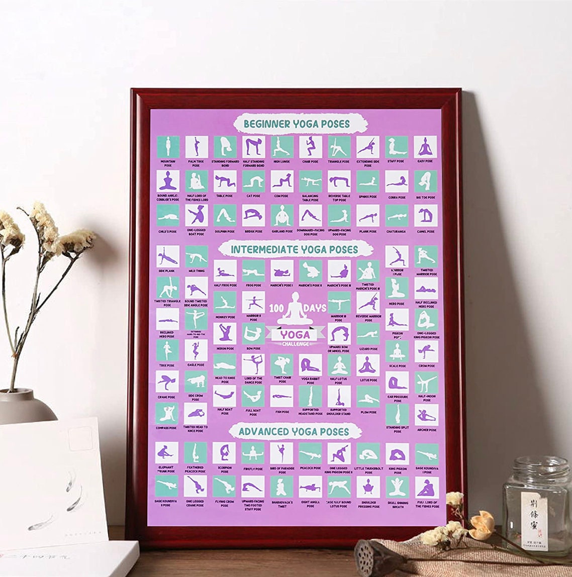 Scratch off Yoga Poses Poster, 100 Days Beginners' Guide Chart for ...