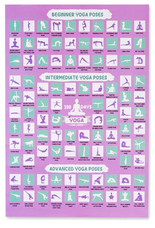 Scratch off Yoga Poses Poster, 100 Days Beginners' Guide Chart for ...