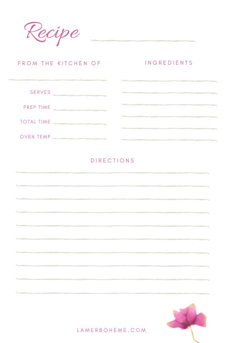 Elegant Recipe Card Download Instant Digital PDF Printable Fillable ...