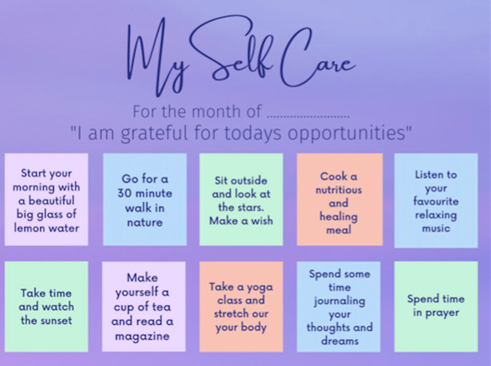 Self Care 30 Day Challenge Self Care Daily Checklist Monthly Self Care ...