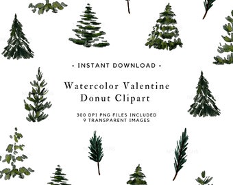 Watercolor Pine Tree Forest Clipart, Watercolor Tree Clipart, Hand ...
